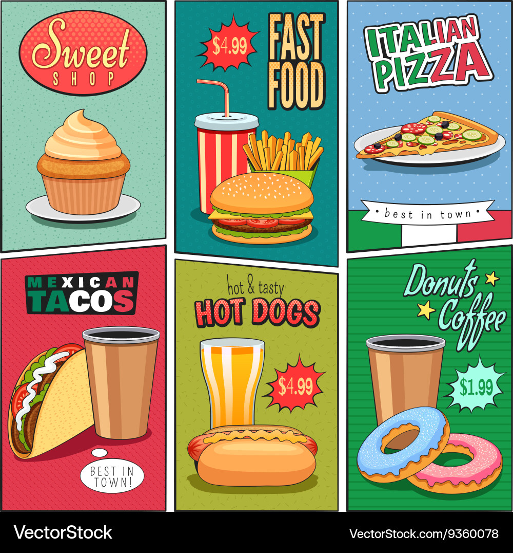 Retro Fast Food Comic Posts Lizenzfreies Vektorbild