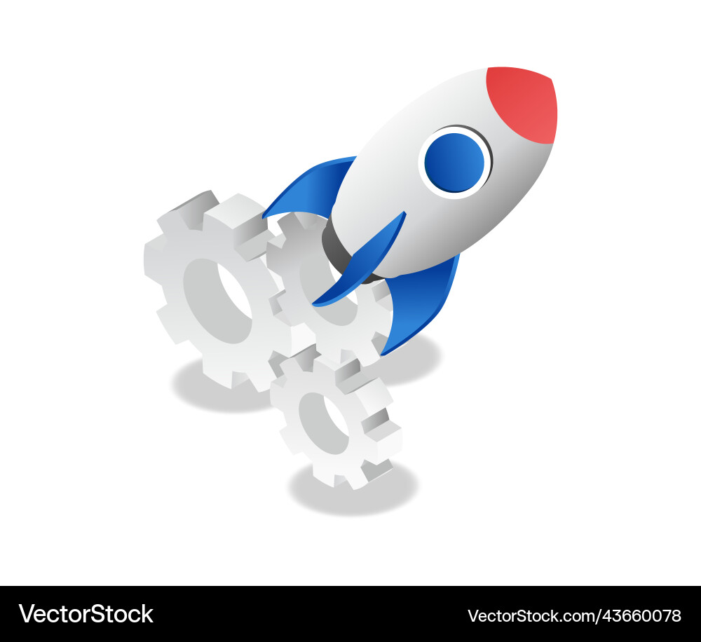 Rocket launch strategy with gear Royalty Free Vector Image