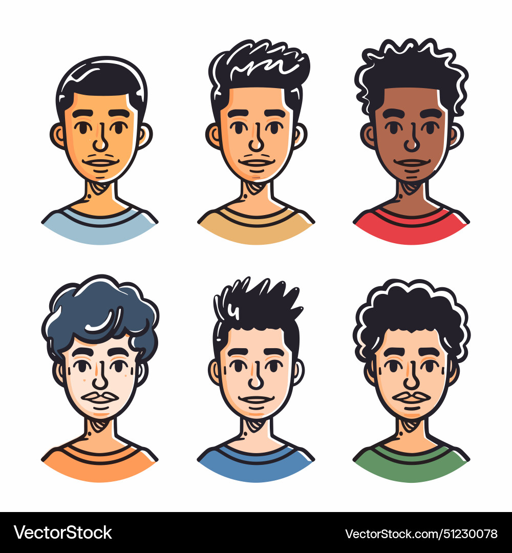 Six diverse male avatars modern style Royalty Free Vector