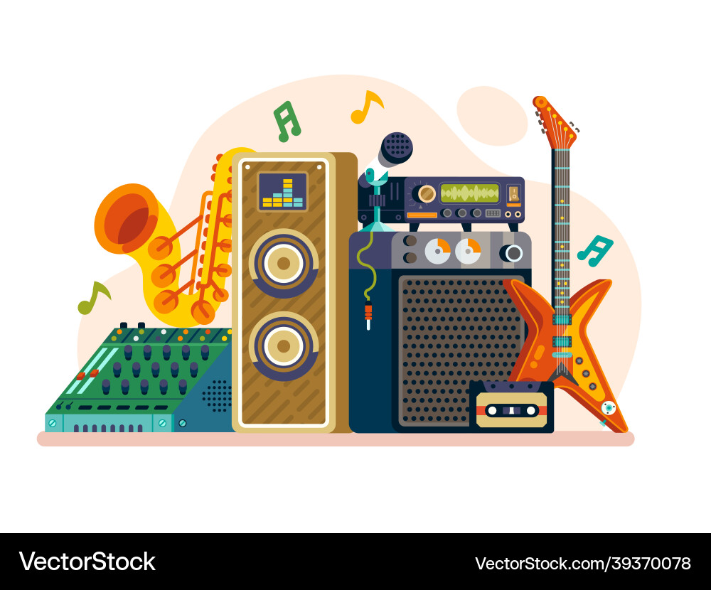 Sound recording studio music instruments scene Vector Image