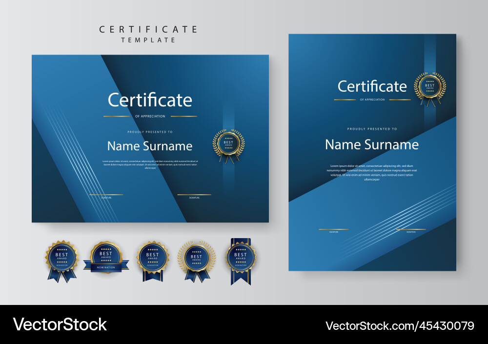 Dark blue certificate of achievement template Vector Image