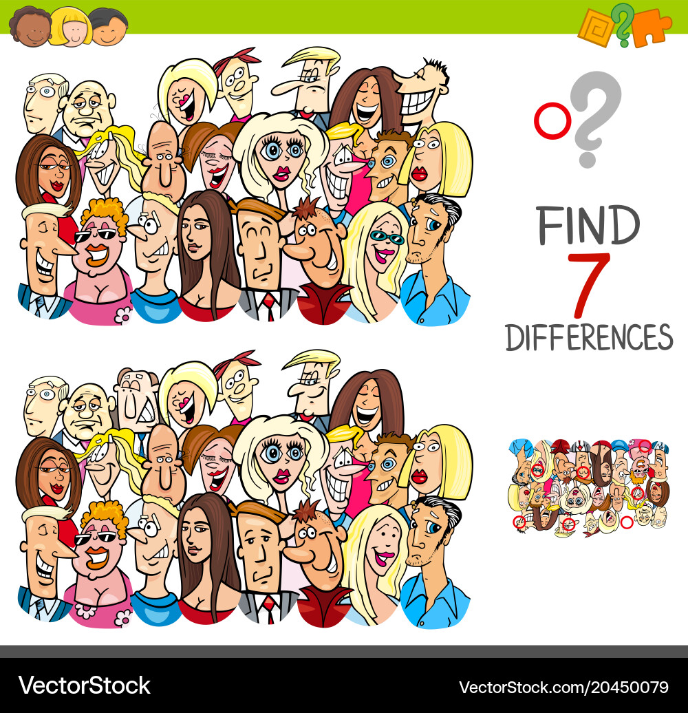 Find differences game with people characters Vector Image