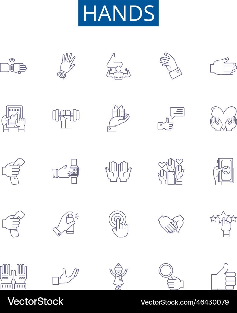 Hands line icons signs set design collection Vector Image