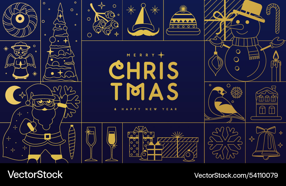 Merry Christmas Line Art Card Royalty Free Vector Image