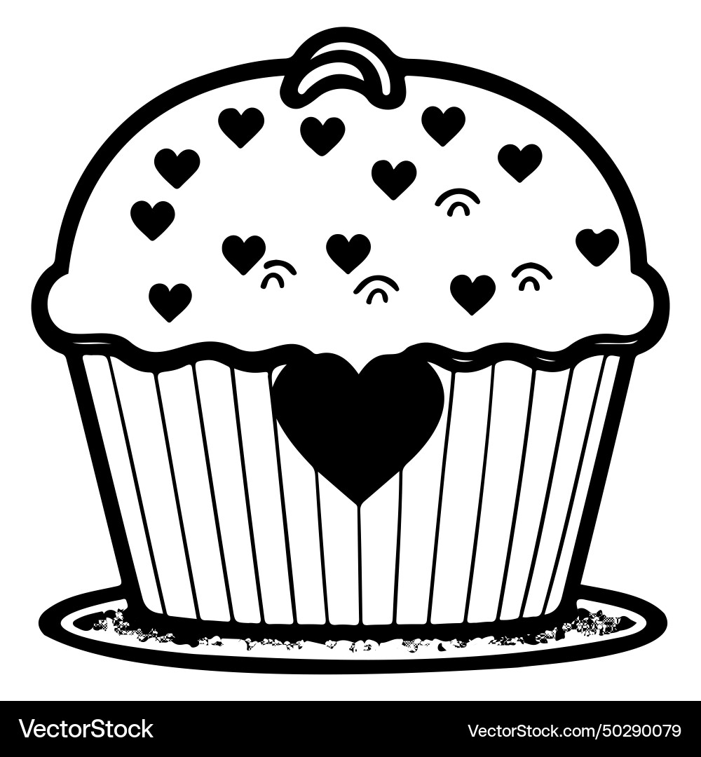 Monoline cute muffin with heart sketch draw Vector Image