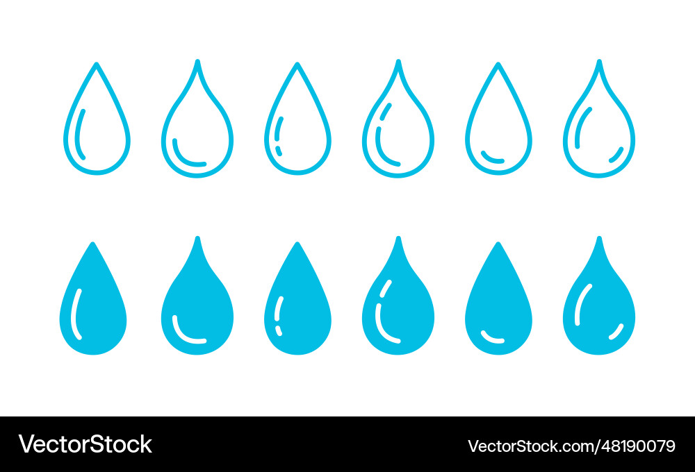 Set of blue water drops splash drips paint Vector Image