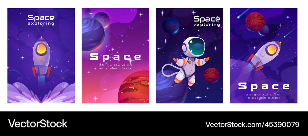 Space posters with astronaut rocket and planets Vector Image
