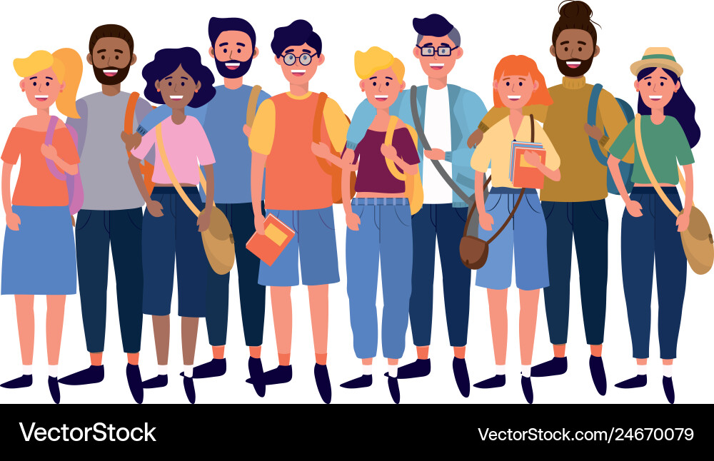 Young people friends cartoon Royalty Free Vector Image
