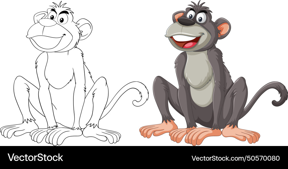 A monkey colored and line art Royalty Free Vector Image