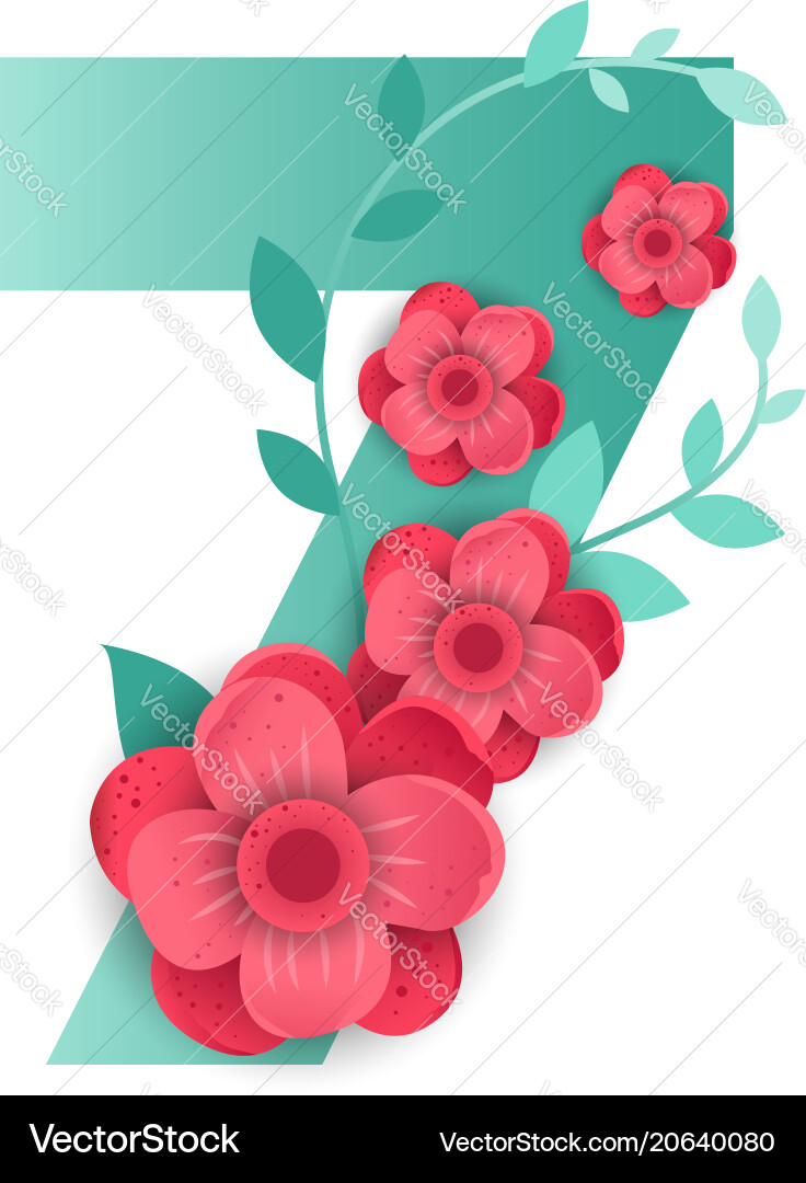 Color number 7 with beautiful flowers Royalty Free Vector