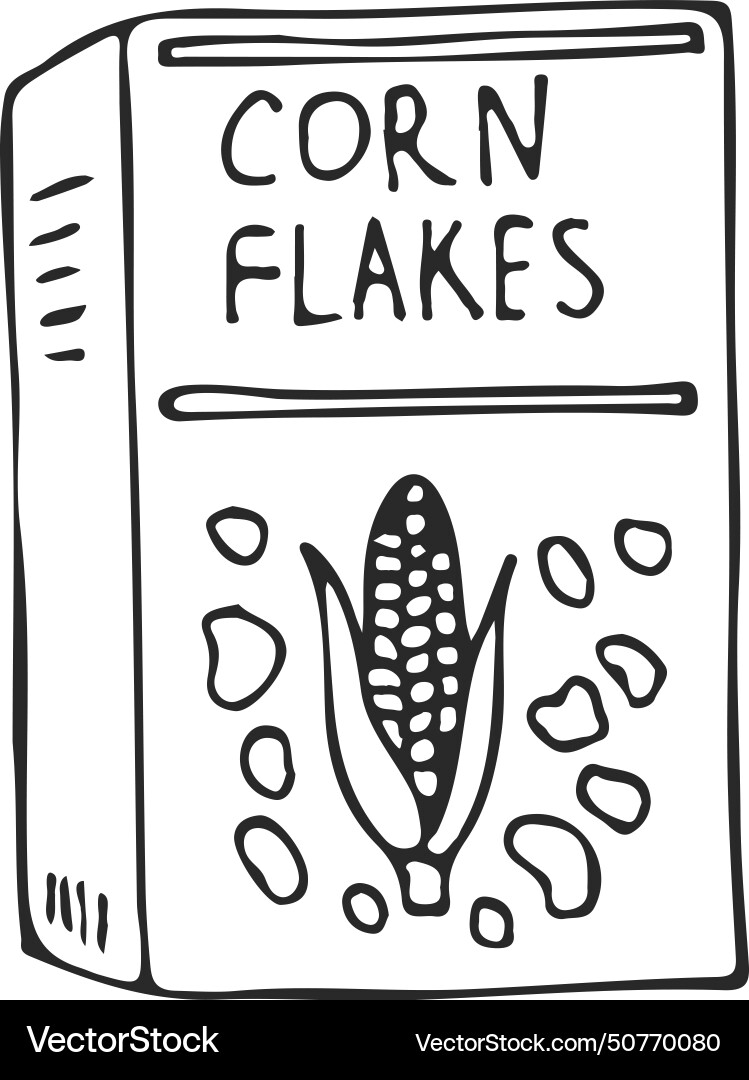 Corn flakes box doodle cereal breakfast meal Vector Image