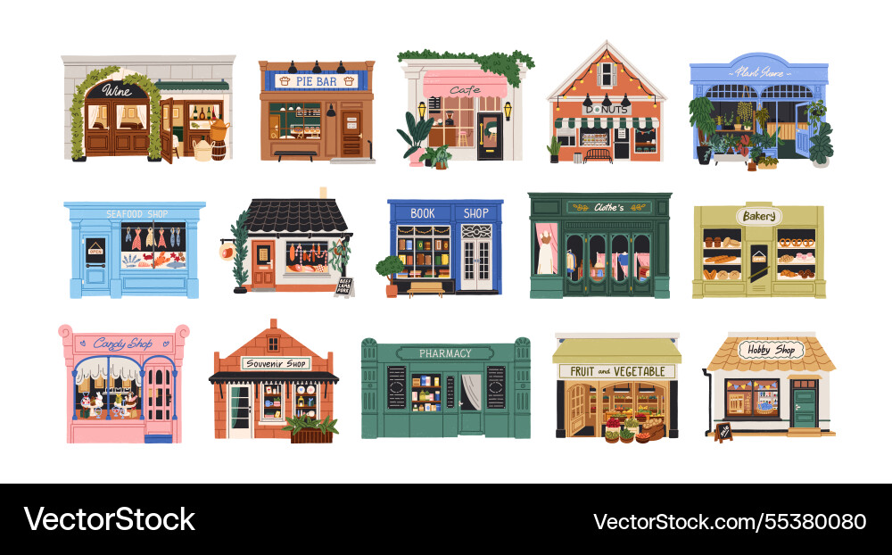 Cute Small Shop Fronts Royalty Free Vector Image
