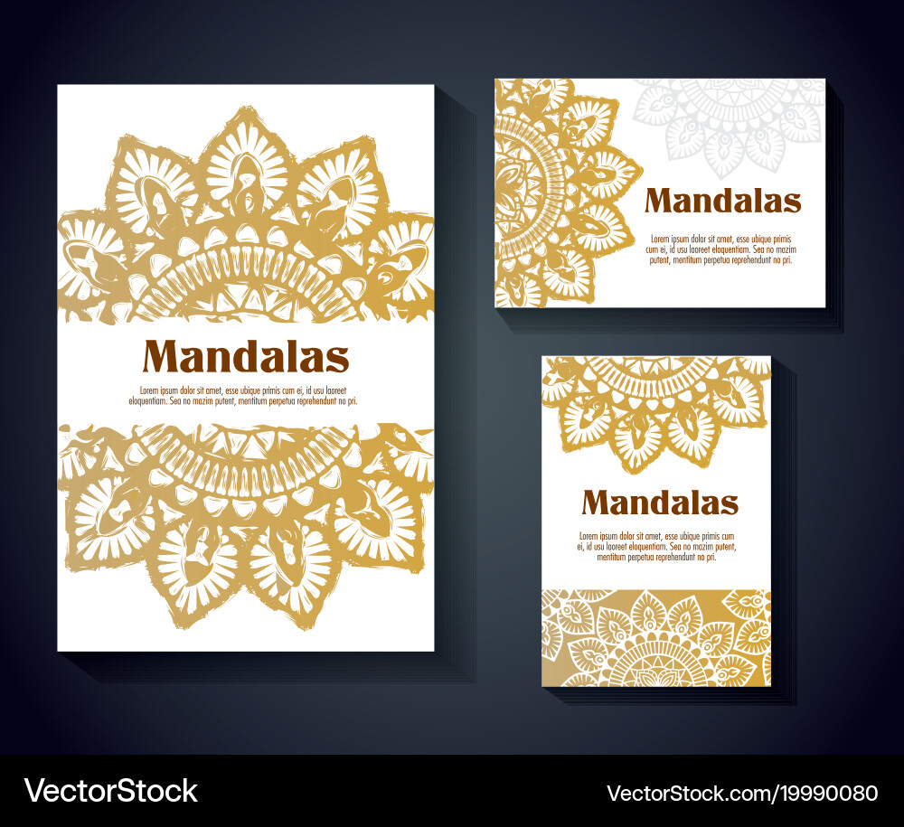 Golden mandala boho style flyers Royalty Free Vector Image
