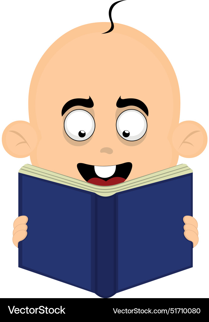 Head baby cartoon reading book Royalty Free Vector Image