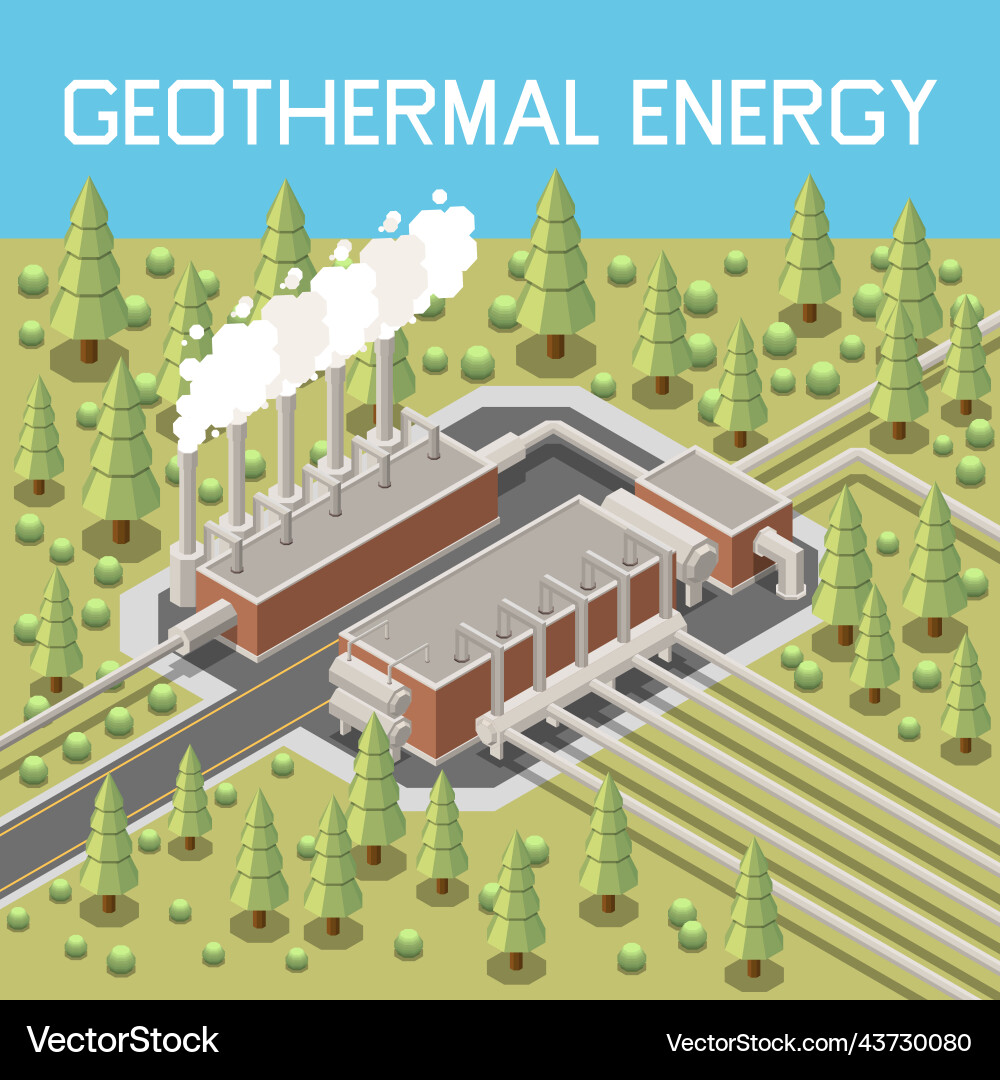 Isometric geothermal power station Royalty Free Vector Image