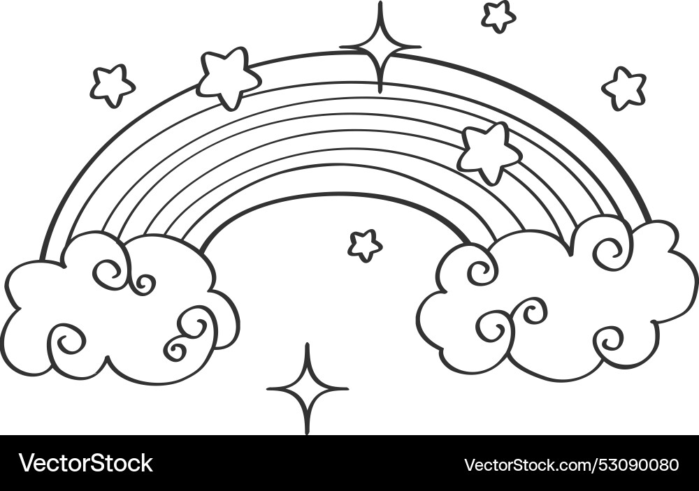 Magic rainbow and clouds line drawing fantasy Vector Image