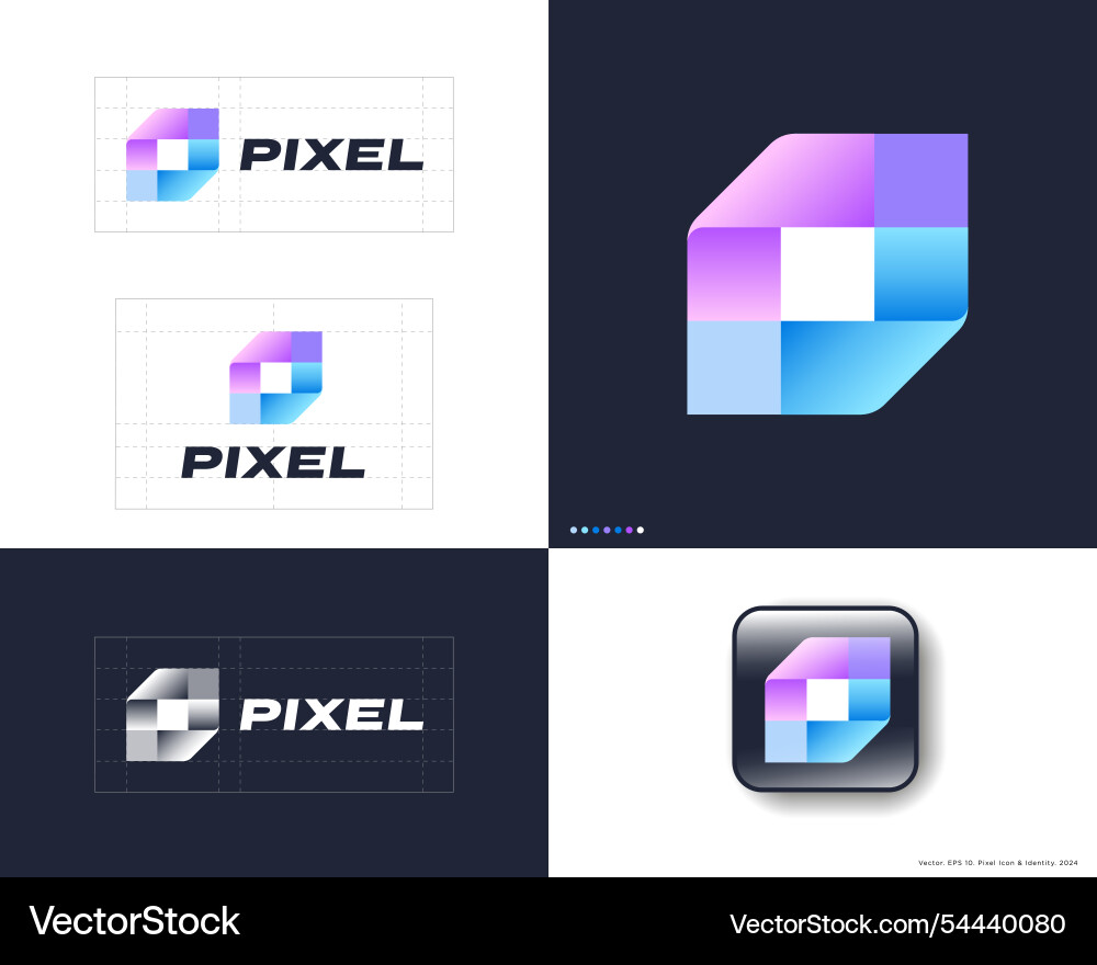 Pixel logo squares bended strips brand identity Vector Image