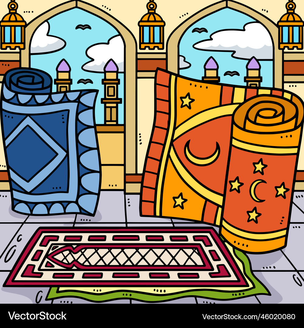 Ramadan prayer mats colored cartoon Royalty Free Vector