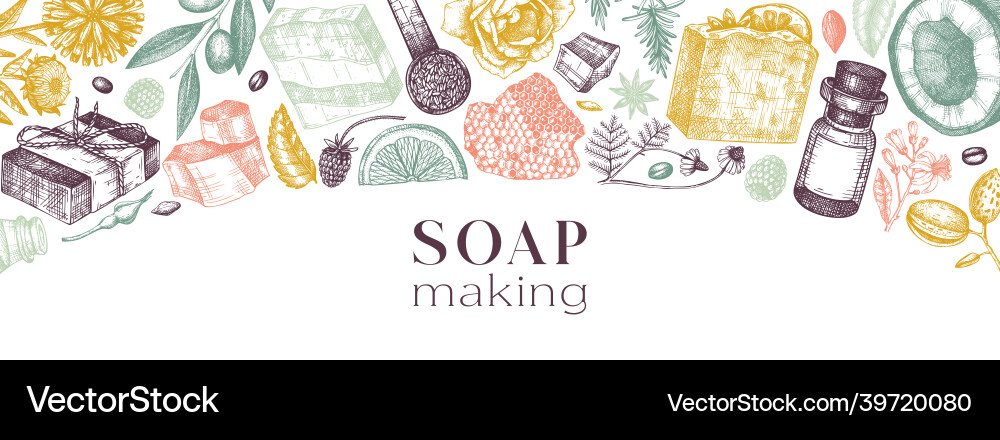 Soap-making ingredients banner in color Royalty Free Vector