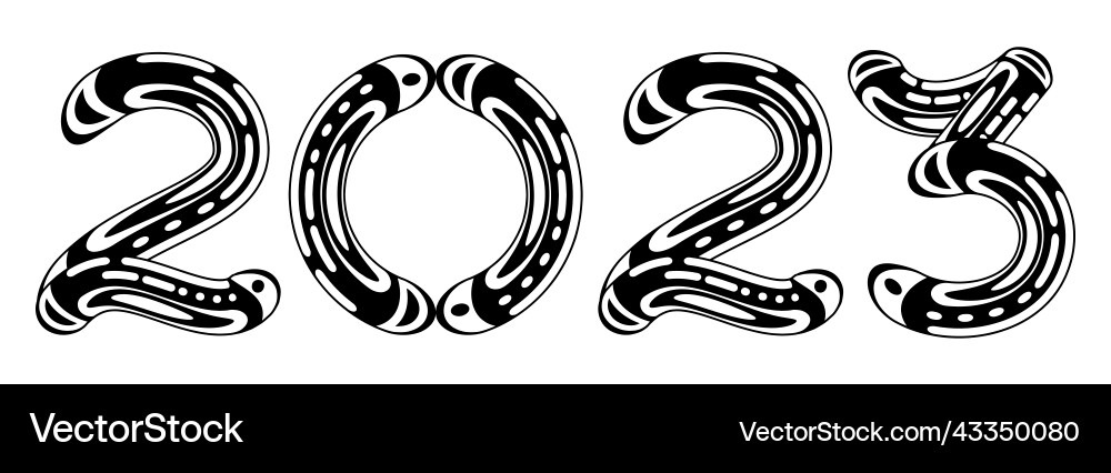 Stylized metal chrome liquid numbers 2023 Vector Image