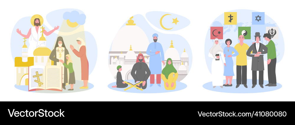 World religions flat compositions Royalty Free Vector Image