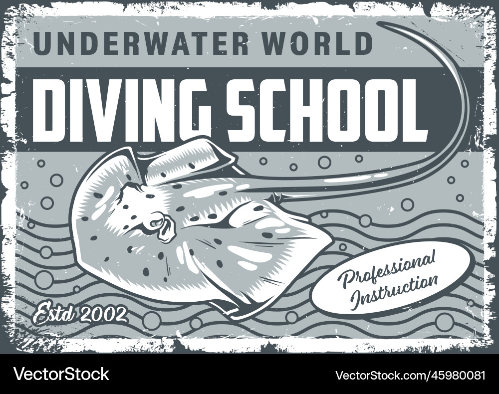 Diving school poster vintage monochrome Royalty Free Vector