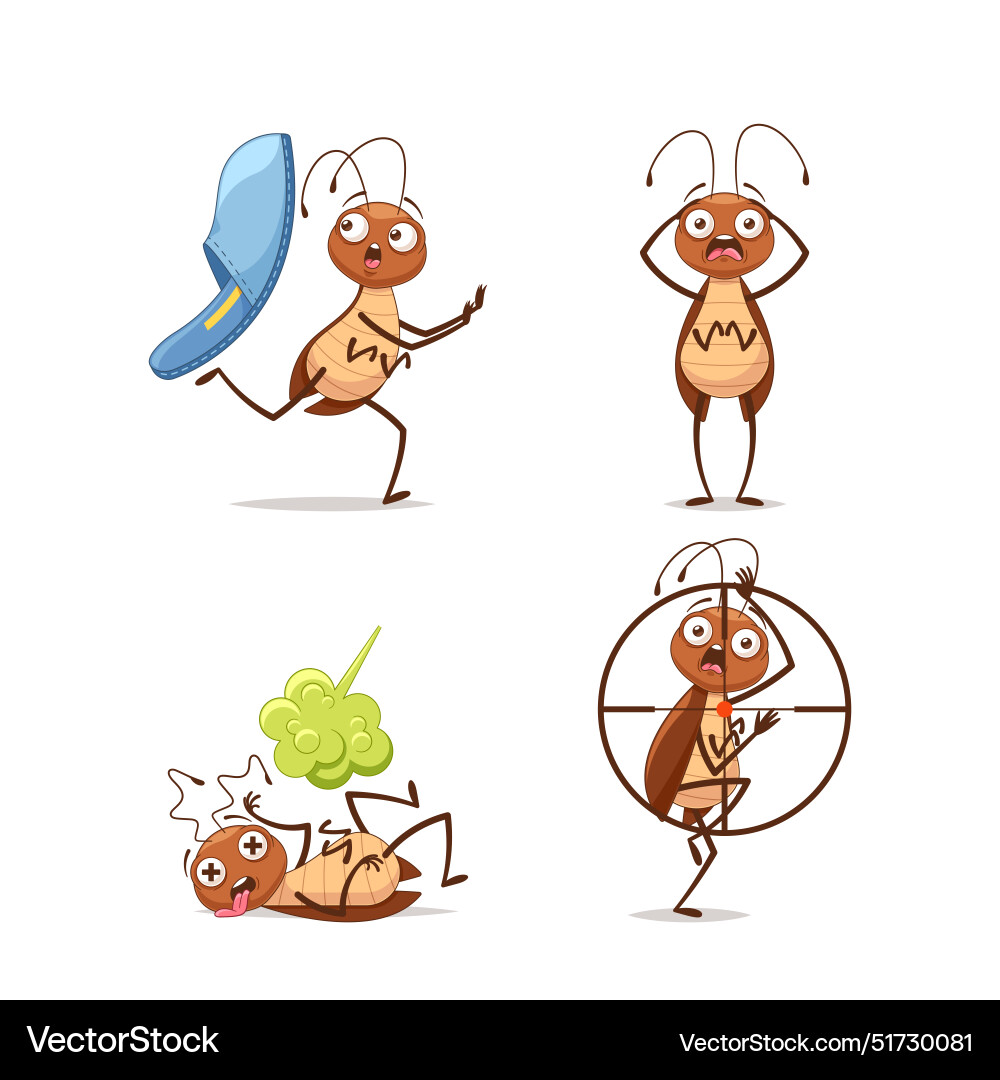 Humorous cartoon cockroach depicted in different Vector Image
