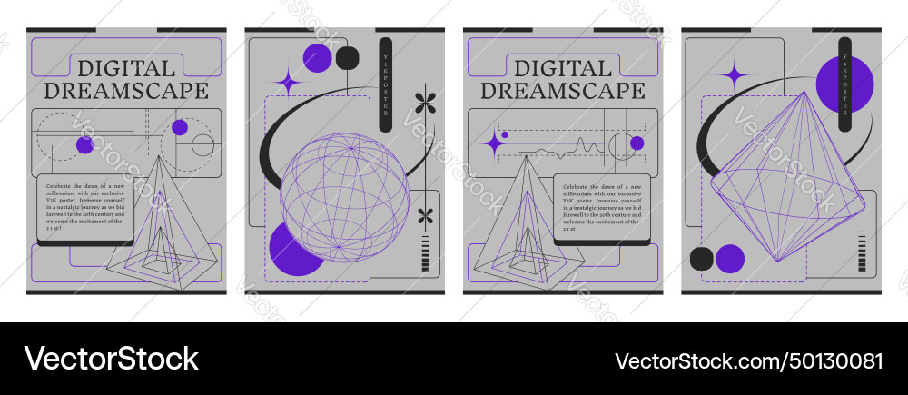 Retrowave aesthetic banners set Royalty Free Vector Image