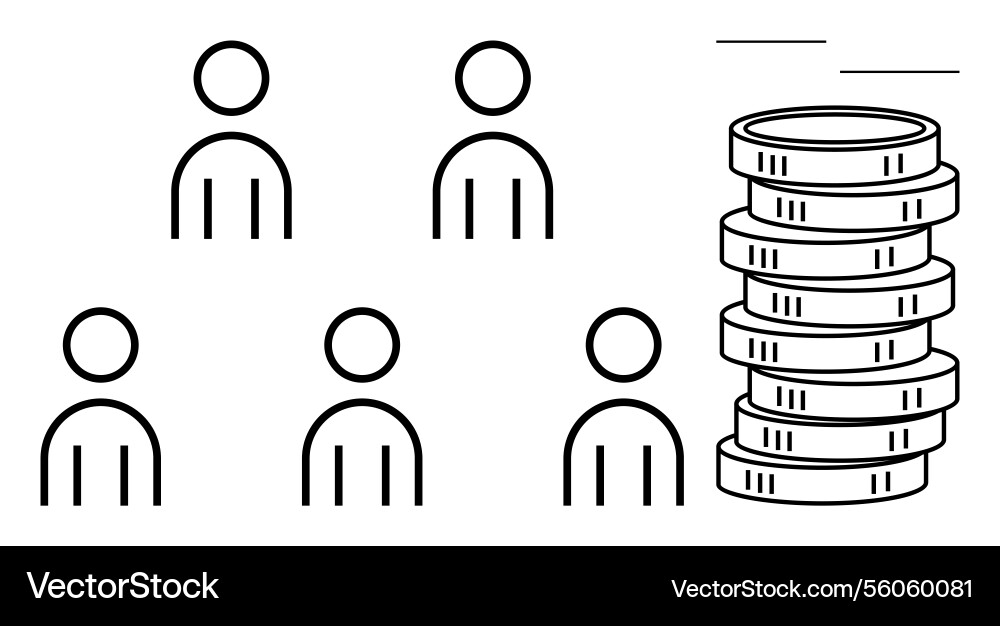 Team members with stacked coins representing Vector Image