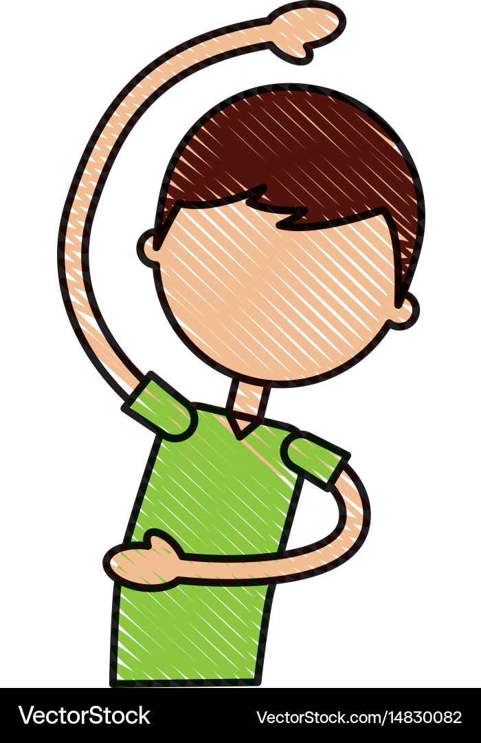 Cartoon boy stretching up Royalty Free Vector Image