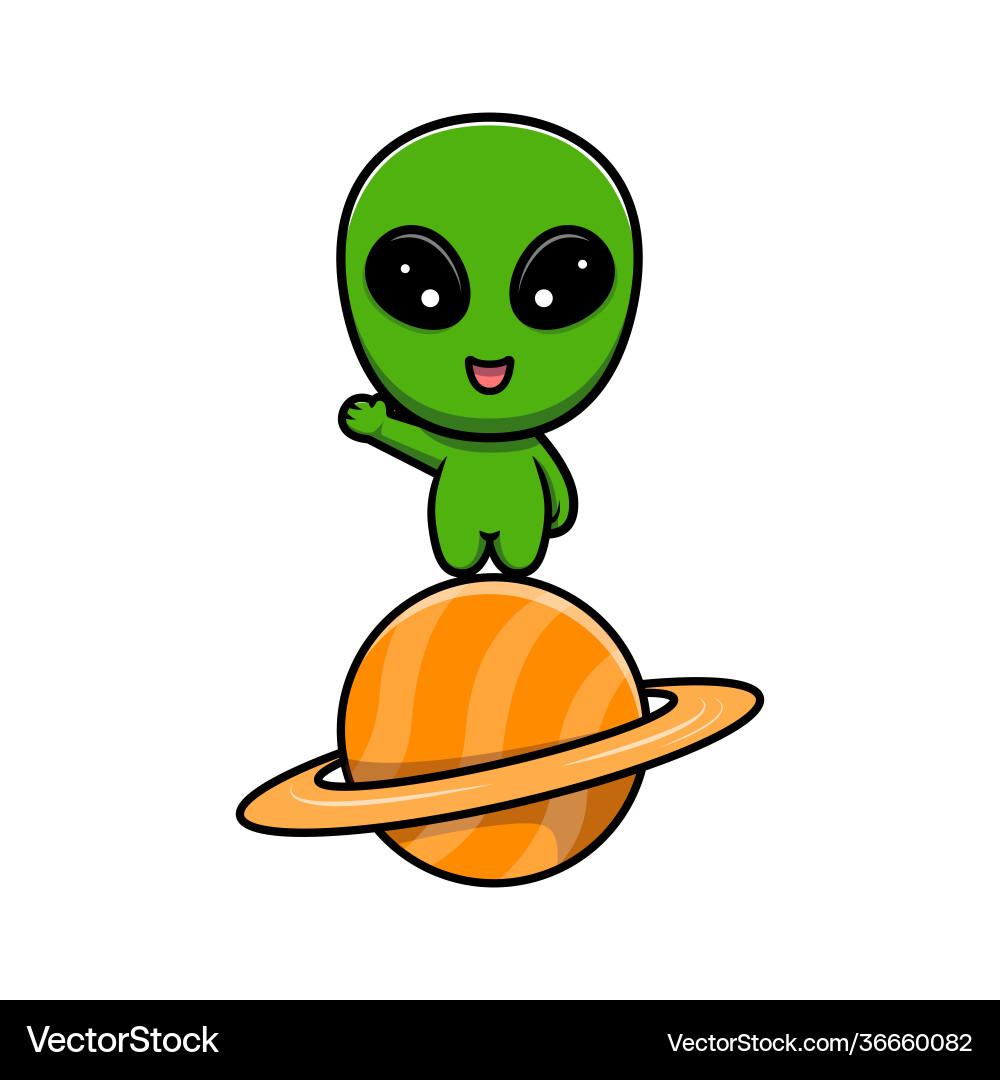 Design cute alien waving hand on planet Royalty Free Vector