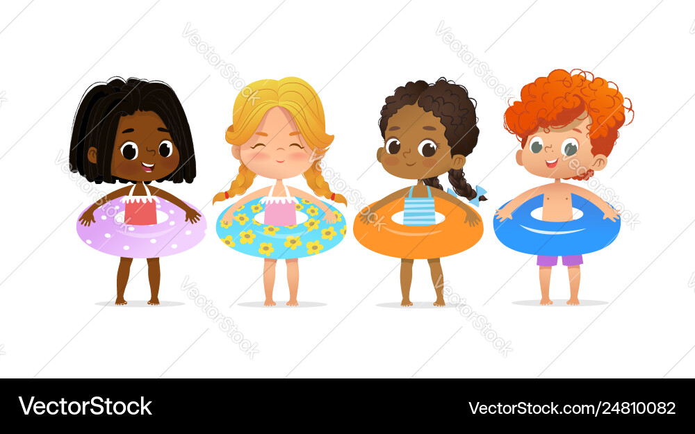 Happy multicultural children swimming pool party Vector Image