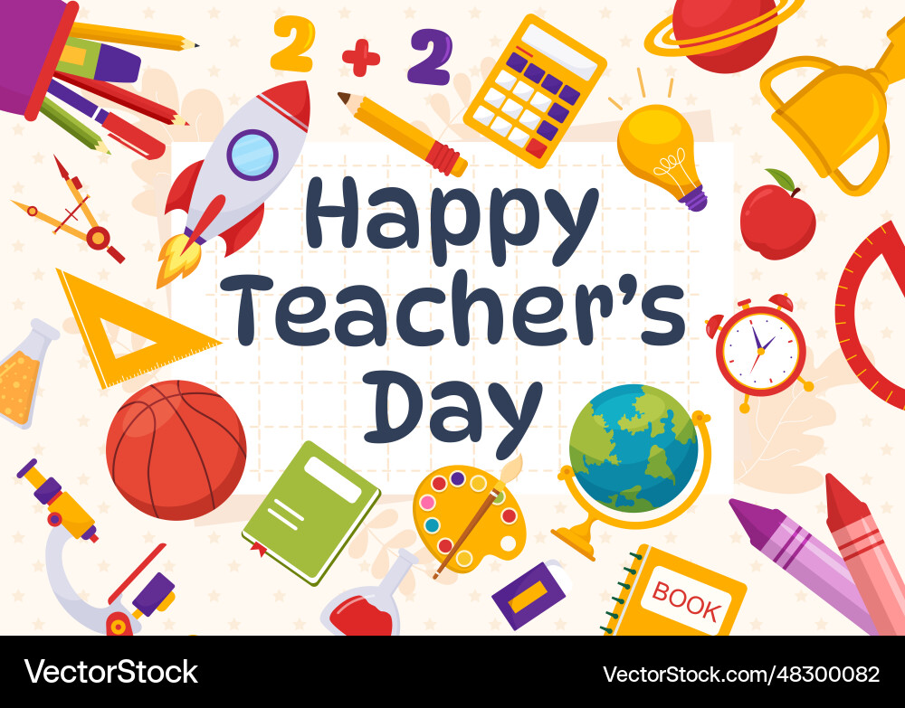 Happy teachers day with school equipment Vector Image