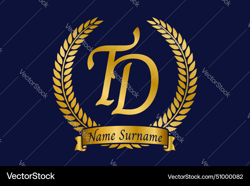 Initial letter t and d td monogram logo design Vector Image