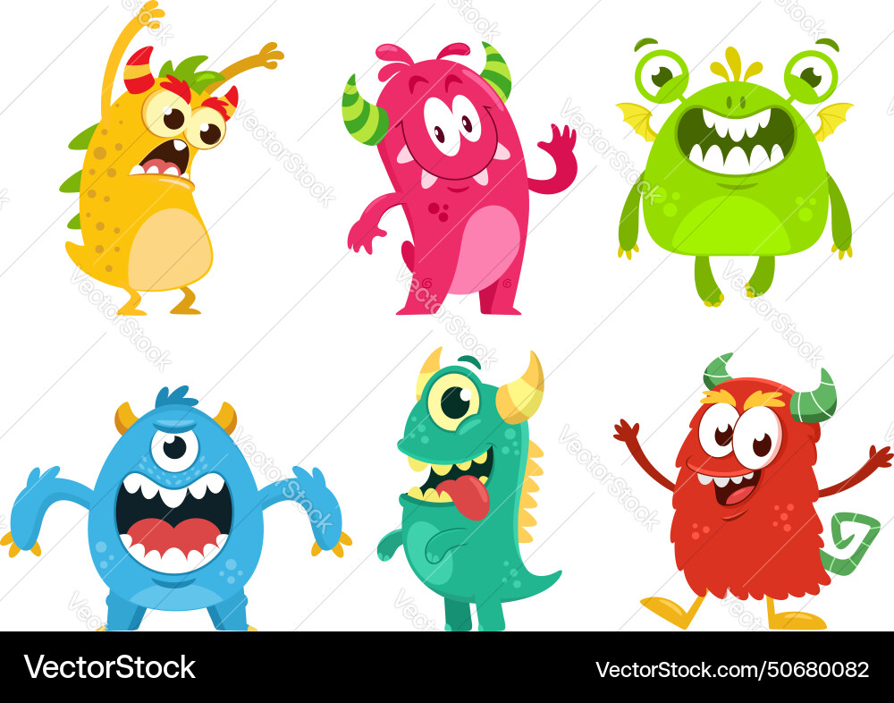 Monsters cartoon characters collection set Vector Image