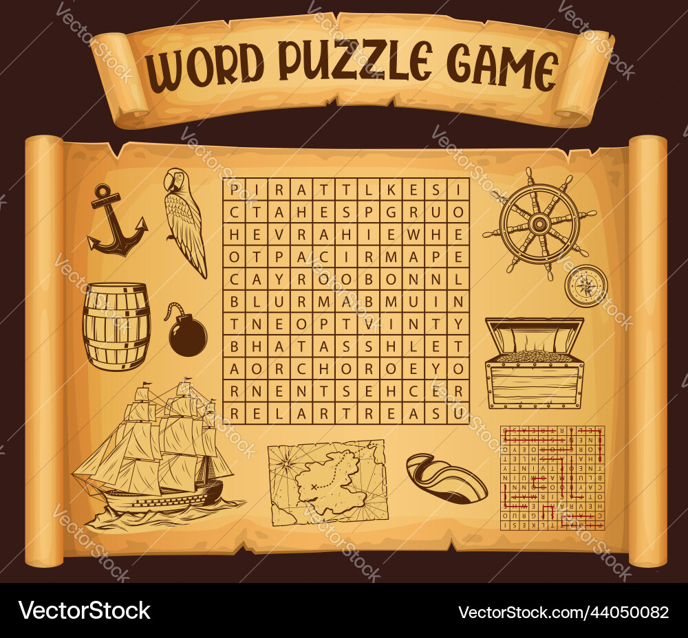 Pirate Word Search Puzzle Game Royalty Free Vector Image