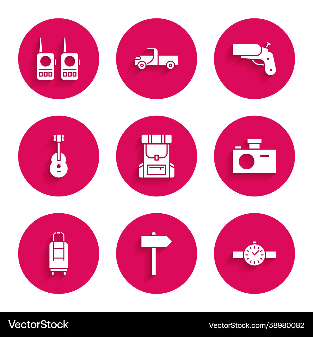 Set hiking backpack road traffic signpost wrist Vector Image