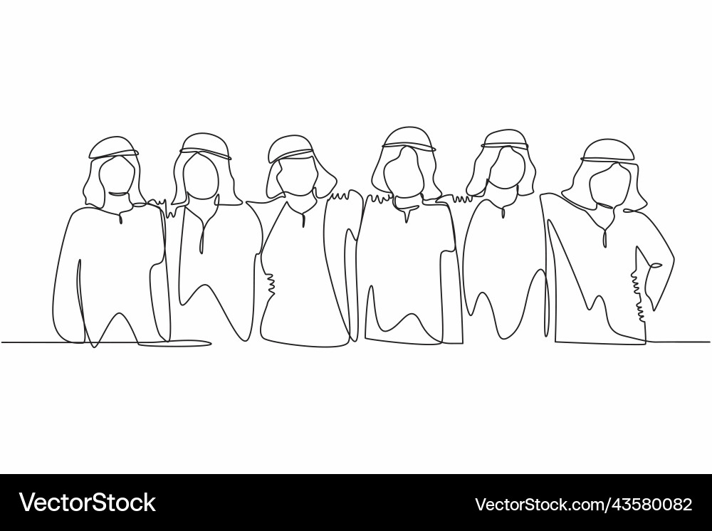 Single one line drawing group of arabian men Vector Image
