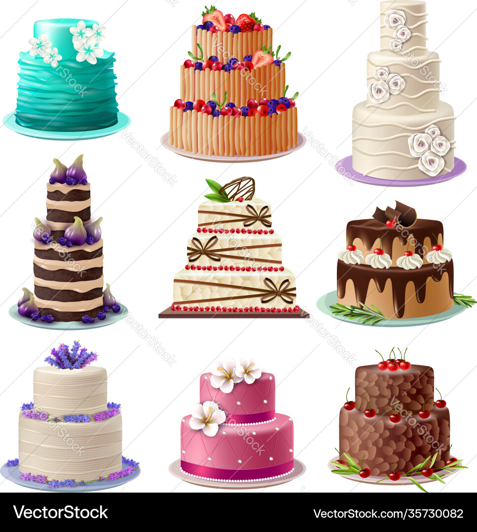 Sweet baked cakes set Royalty Free Vector Image