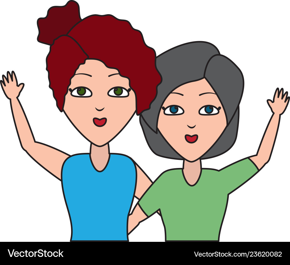 Two women portrait waving hand Royalty Free Vector Image