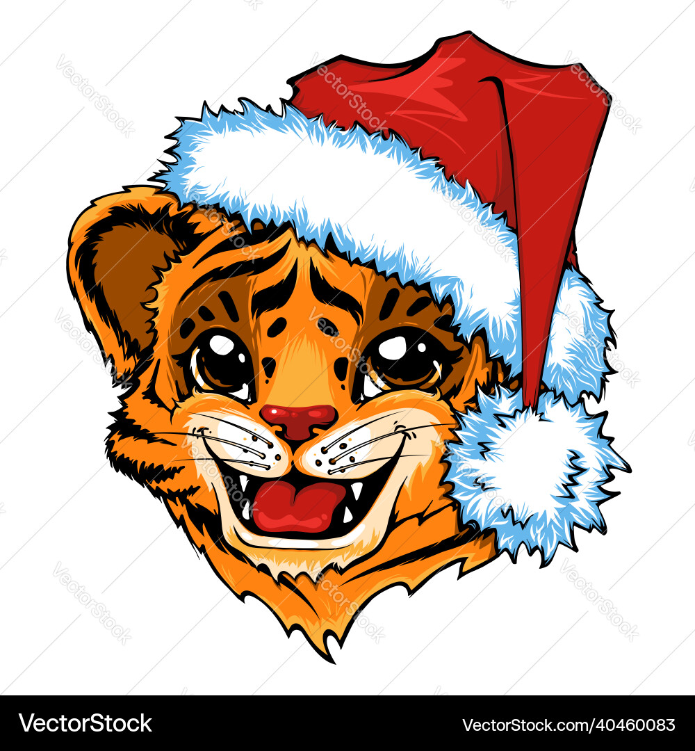 A tiger cub in christmas hat Royalty Free Vector Image