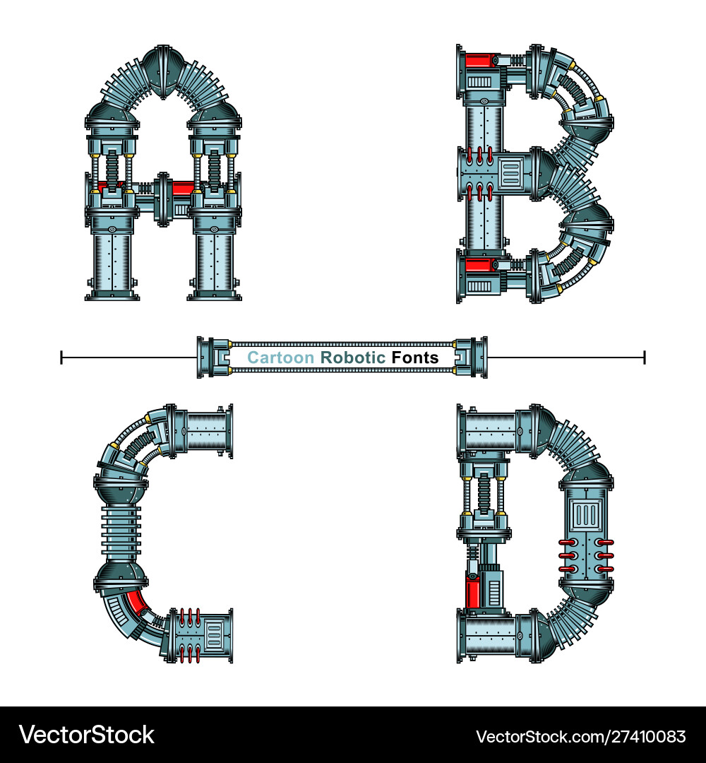 Alphabet Typografie Schriftart Cartoon Roboter Stil