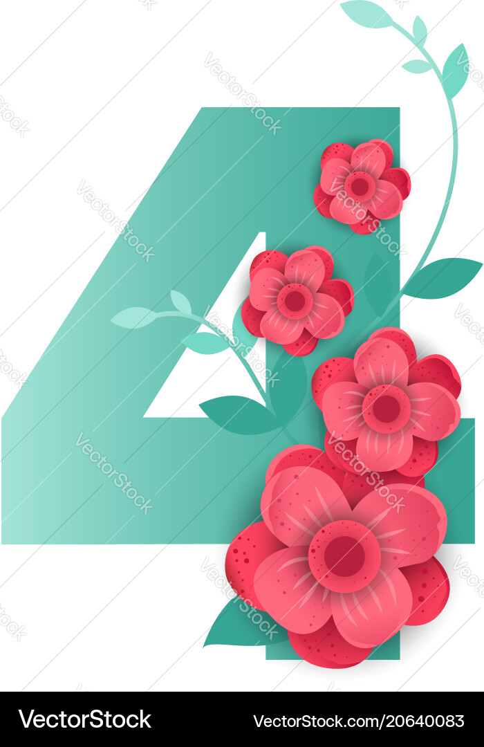 Color number 4 with beautiful flowers Royalty Free Vector