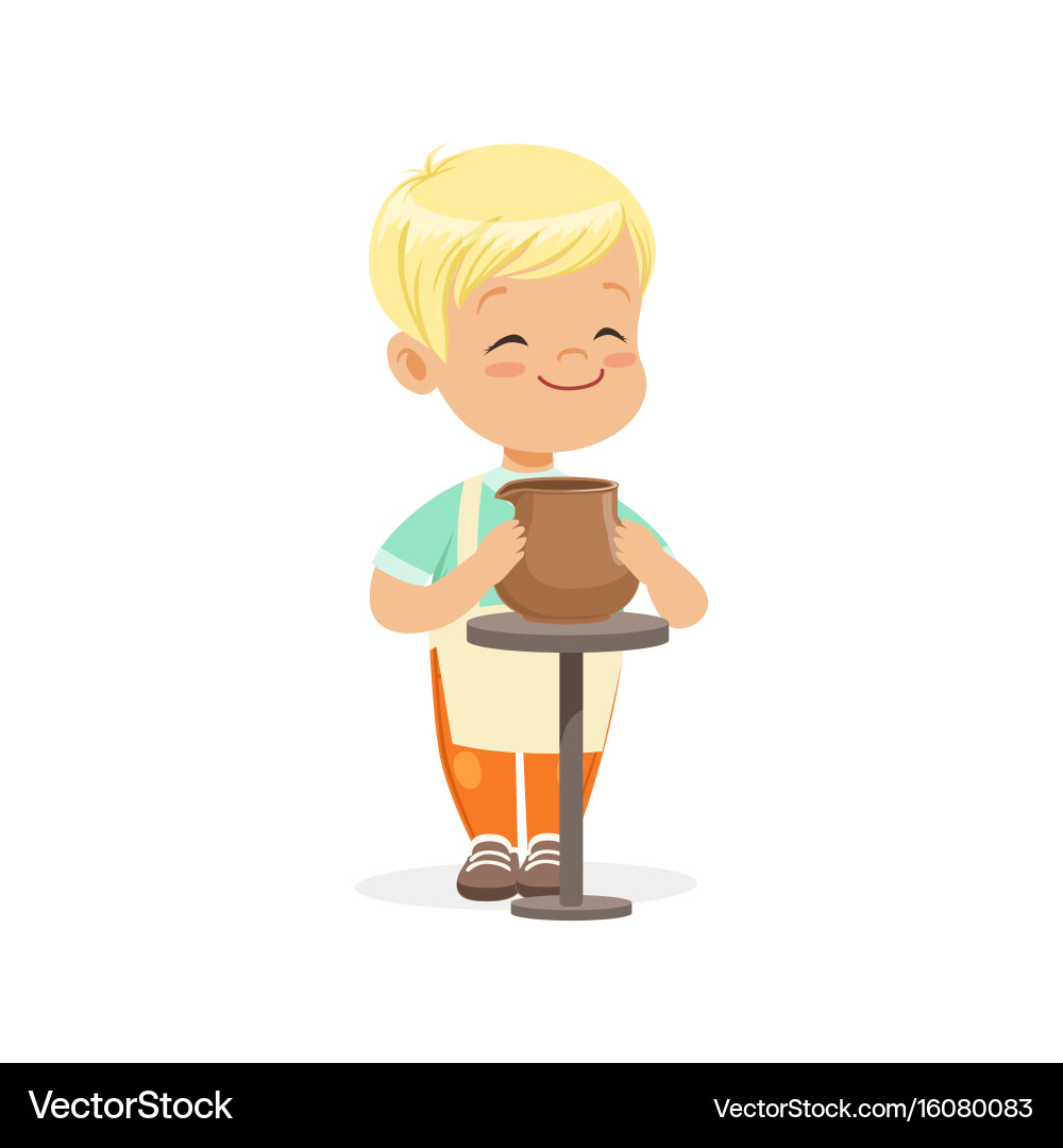 Cute little boy potter making ceramic pot kids Vector Image