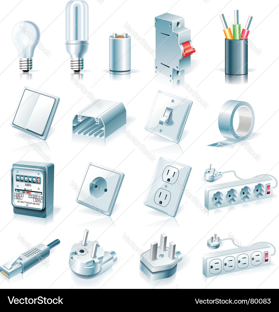 Electrical supplies icon set Royalty Free Vector Image