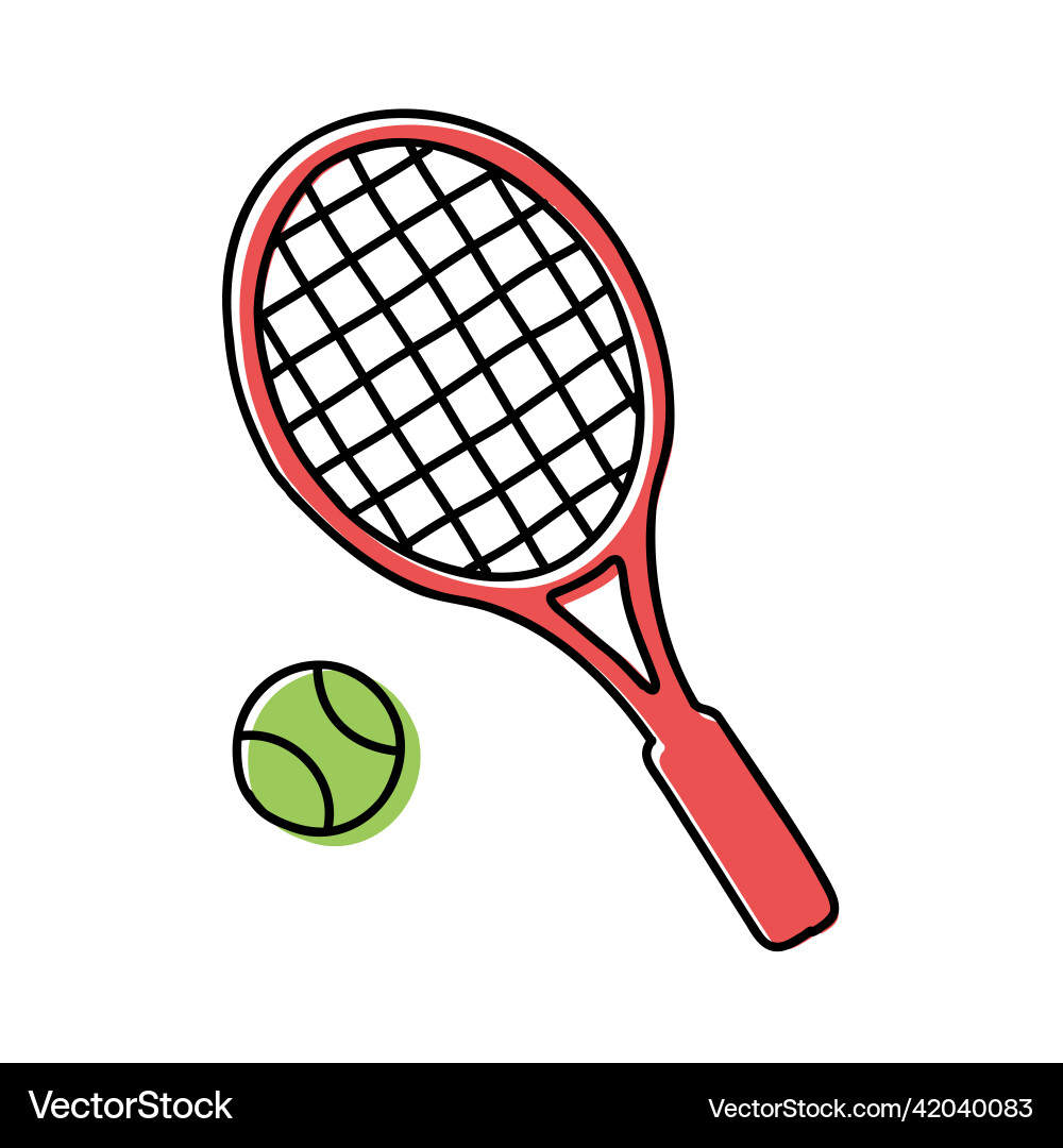 Hand drawn tennis racket and ball Royalty Free Vector Image