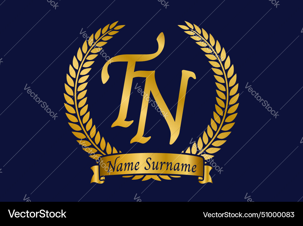 Initial letter t and n tn monogram logo design Vector Image