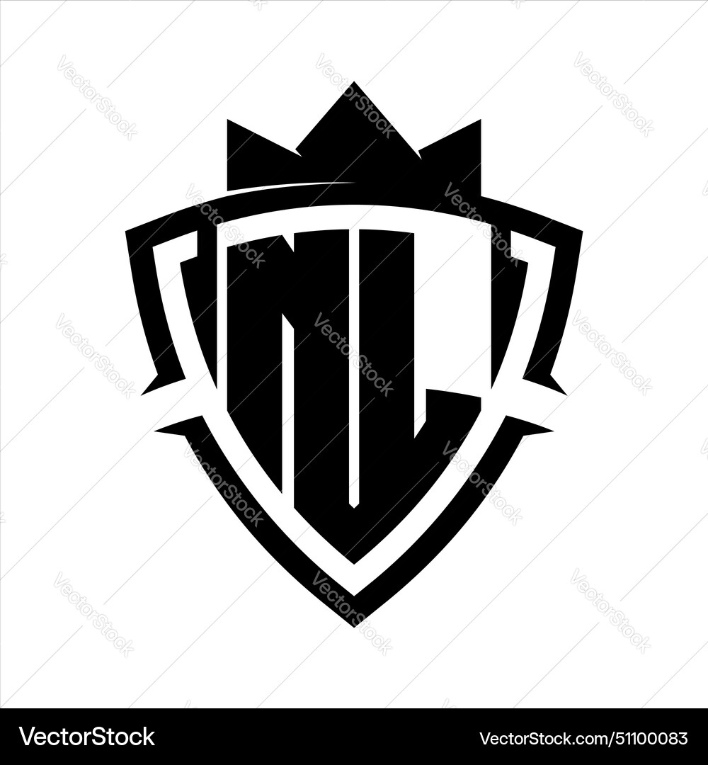 Nl letter bold monogram triangle curve shield Vector Image