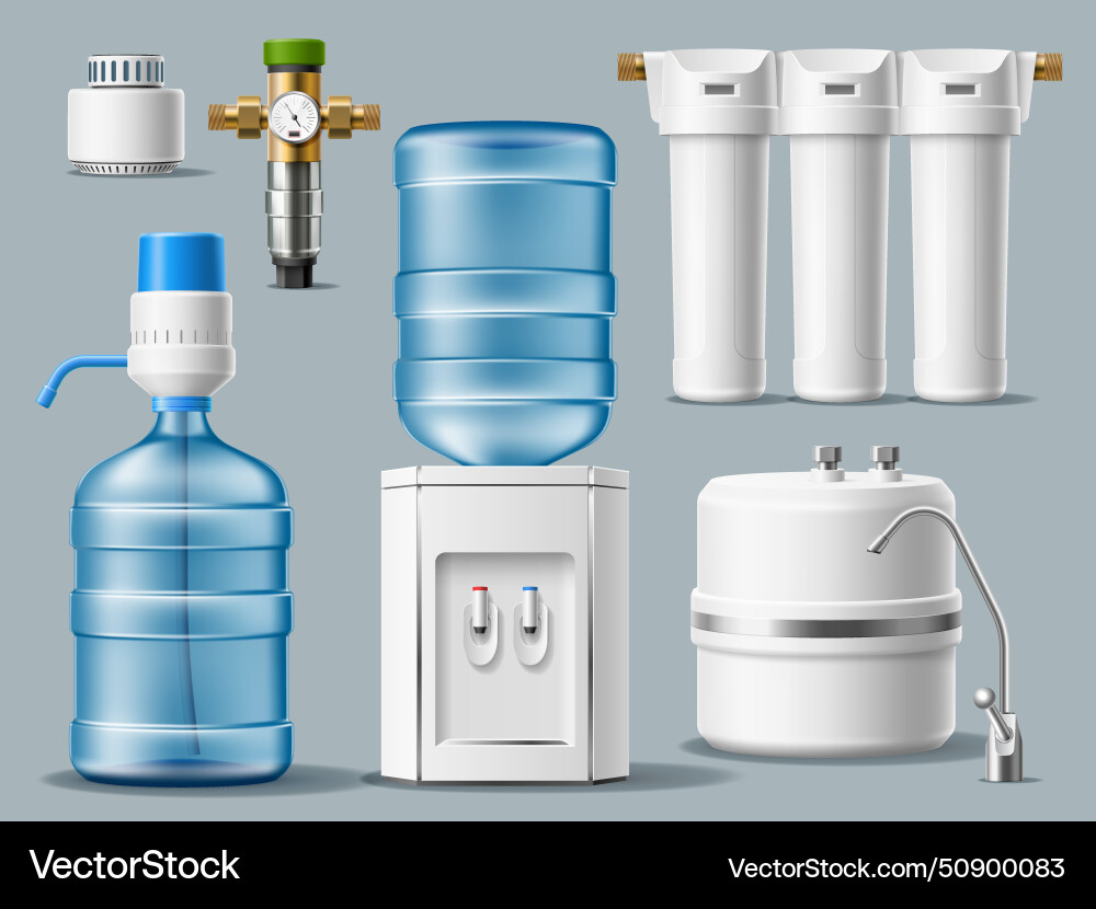 Realistic water filters 3d home purification Vector Image