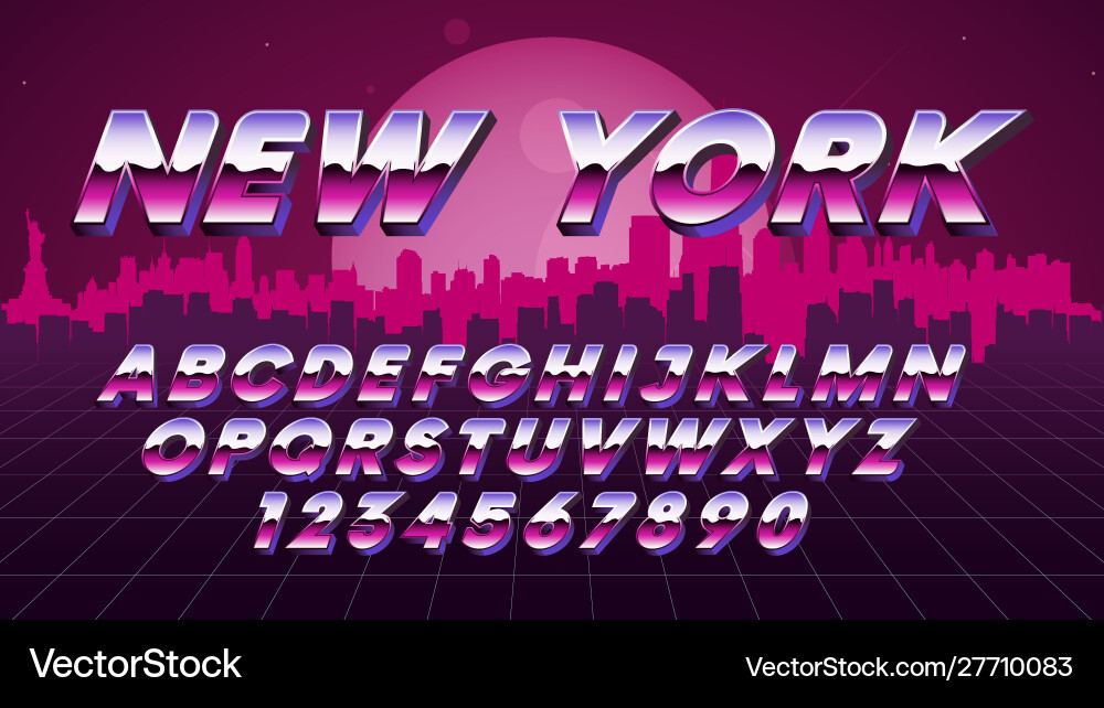 Retro futuristic latin Schrift Buchstaben und Zahlen